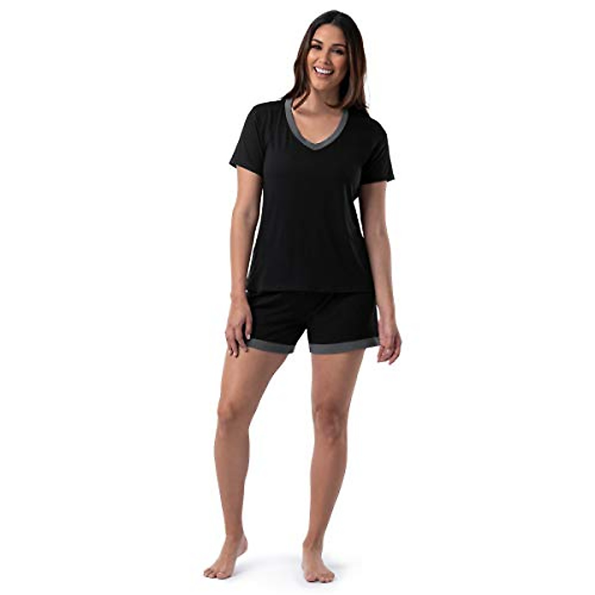 Fruit of the Loom Women's Plus Size Sleeve Tee and Short 2 Piece Sleep Set, Black, 2X
