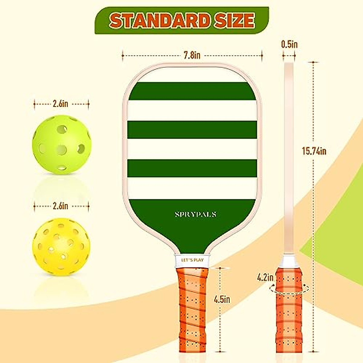 Sprypals Pickleball Paddles,USAPA Approved Fiberglass Surface with Polypropylene Core Pickleball Set Premium Pickleball Rackets Pickleball Paddle Set ​for Men Women