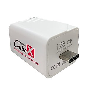 PioData iXflash Cube 128 GB Photo Storage Device Apple MFi Certified USB Type C with Quick Charge for iPhone & iPad, Auto Backup Photos & Videos, USB C Flash Drive