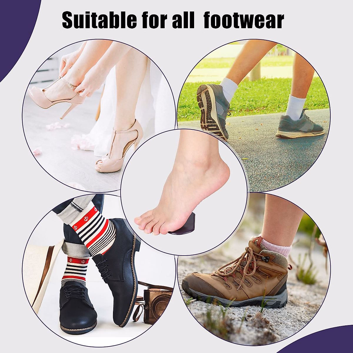 Vabean 8 Pcs Foot Pads for Dancer Forefoot Cushion Pads Metatarsal Foot Pads Gel Pads for Ball of Foot for Relieve Stress Foot Care, Purple