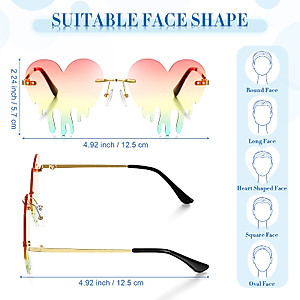 TOODOO 3 Pairs Dripping Heart Sunglasses for Women Melting Heart Shaped Party Sunglasses Valentines Day Rimless Colorful Irregular Eye Glasses for Valentines Day Party