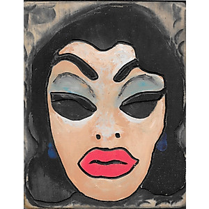 Vintage Halloween Mask Wood Art, Woman's Face Design, Carved and Painted Wooden Wall Decor, 3-D Relief. measures: 7 X 11" Made to Order (Allow between 1-4 weeks for production & delivery)