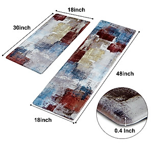 ASPMIZ Farmhouse Kitchen Rug Set 2 Piece, Floral Kitchen Rugs and Mats Waterproof, Anti Fatigue Kitchen Runner Rug Non Slip Washable, Cushioned Kitchen Mat for Floor, 18'' X 48'' + 18'' X 30'', Black