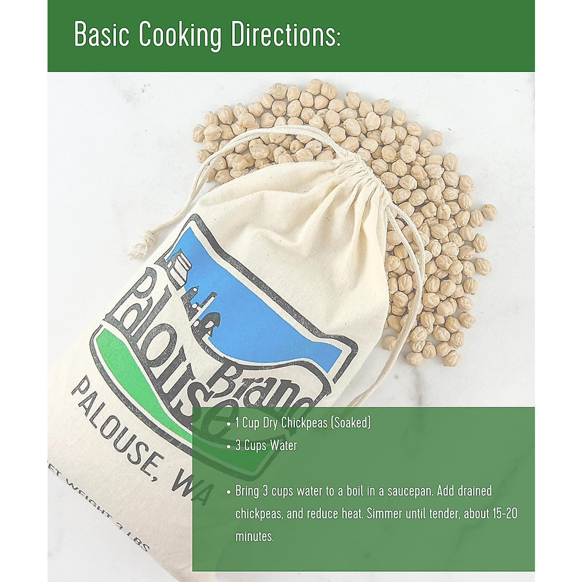 Chickpeas | Garbanzo Beans | 5 LBS | Family Farmed in Washington State | Desiccant Free | Non-GMO Project Verified | Kosher Parve | USA Grown | Field Traced | Burlap Bag