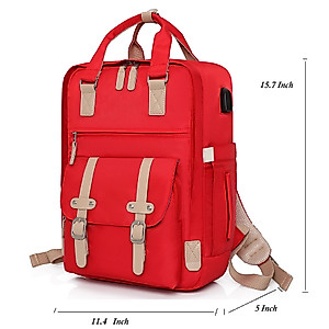 koculemi Laptop Backpack For Women, Travel Backpack Purse For 15.6 Inch Laptop with USB Charging Port, Water Resistant School Backpack Casual Hiking Daypack for Office/Teacher/Work (Red)