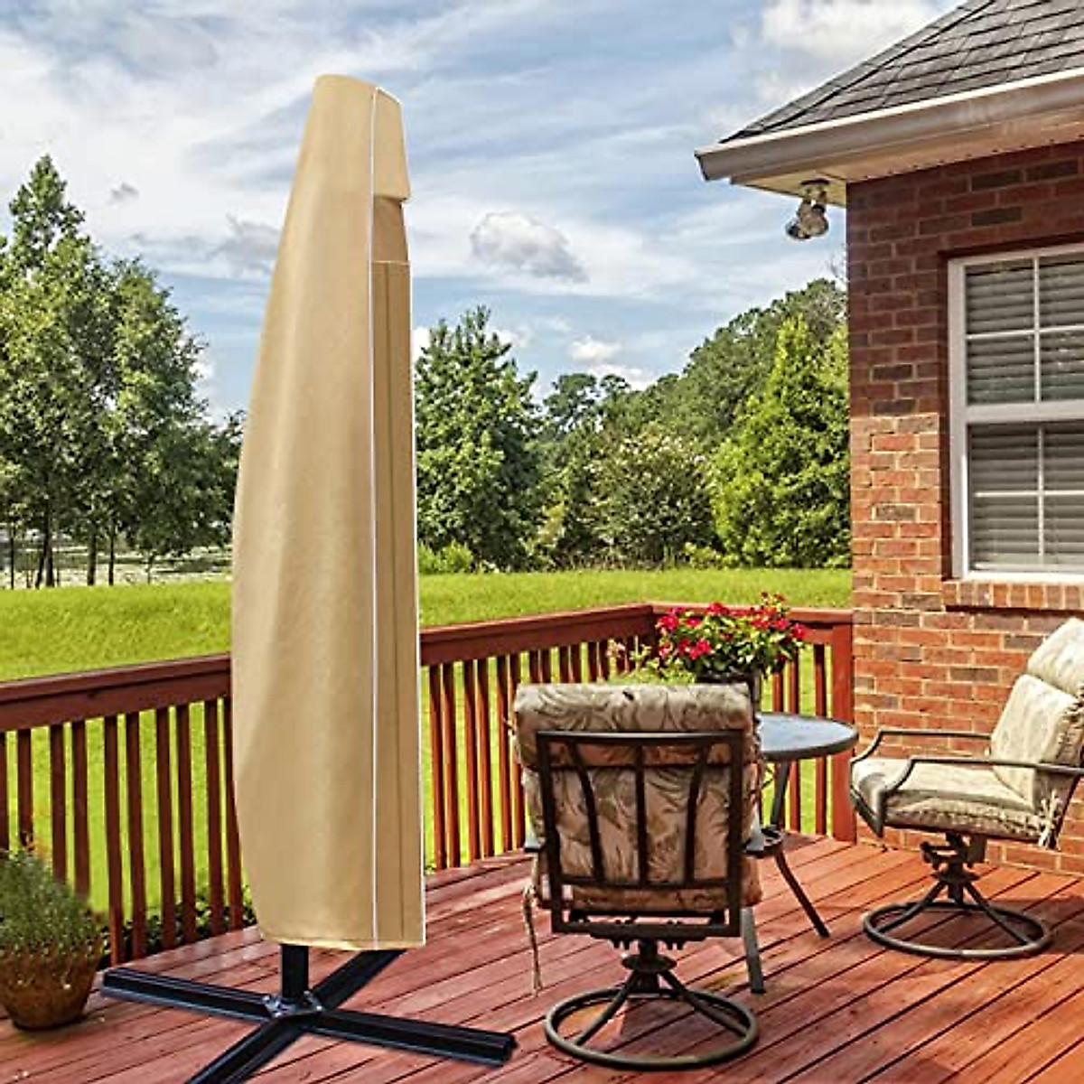 GERYMU Umbrella Covers for Outdoor Umbrellas Patio Umbrella Cover Large Cantilever Umbrella Covers 600D Waterproof and Dustproof Patio Umbrella Cover for 7-11 Feet Offset Outdoor Umbrellas Khaki