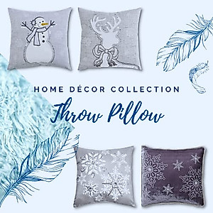 Comfy Hour Snowman Wearing A Scarf and Earphone in Snowflake Throw Pillow, 14-inches(Length), Gray, Polyester, Winter Holiday Collection