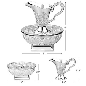 BOKER-TOV SHALOM Mayim Achronim Set - Silver Plated Judaica Washing Cup and Bowl Set (Filigree Design)