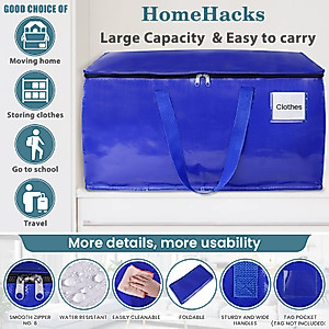 HomeHacks Moving Bags, 8-Pack Heavy Duty with Strong Zippers and Handles Collapsible Moving Supplies, Storage Totes for Packing & Moving Storing 93L (Blue)