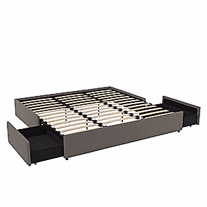 DHP Maven Upholstered Platform Bed for Raised Mattress-Support with Underbed Storage Drawers, No Box Spring Needed, King, Gray Linen