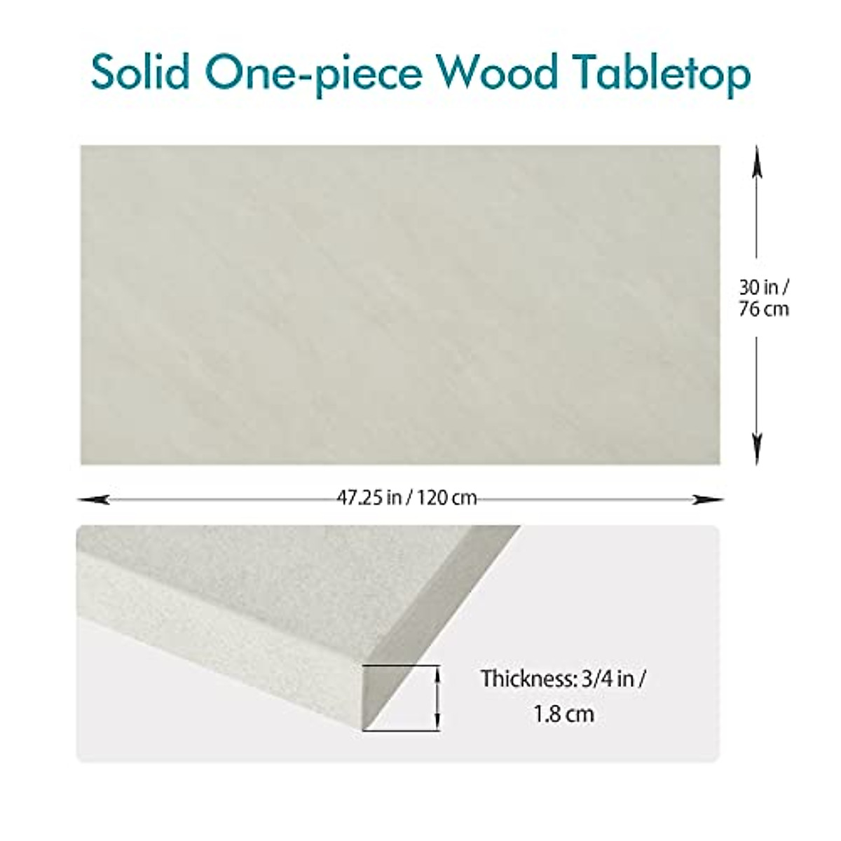 Kaboon Universal Tabletop 47.25"x30", Solid One-Piece Melamine Table Top, Double Desk L-Desk DIY, Home and Office,Sea Salt/White