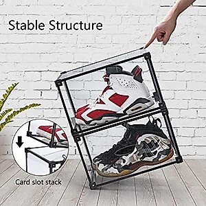 Airbin 8pcs Shoe Box, Stackable Shoe Organizer, Sturdy and Durable Clear Plastic Shoe Organizer for Closet Shoe Cabinet, Space Saving Shoe Rack Sneaker Display Case