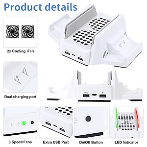 Cooling Stand for Xbox Series S with Dual Cooling Fan, ZAONOOL Dual Controller Charging Dock with LED Indicator and Extra Two 800mAh Rechargeable Battery, 3 Gears Adjustable Speed and Low Noise