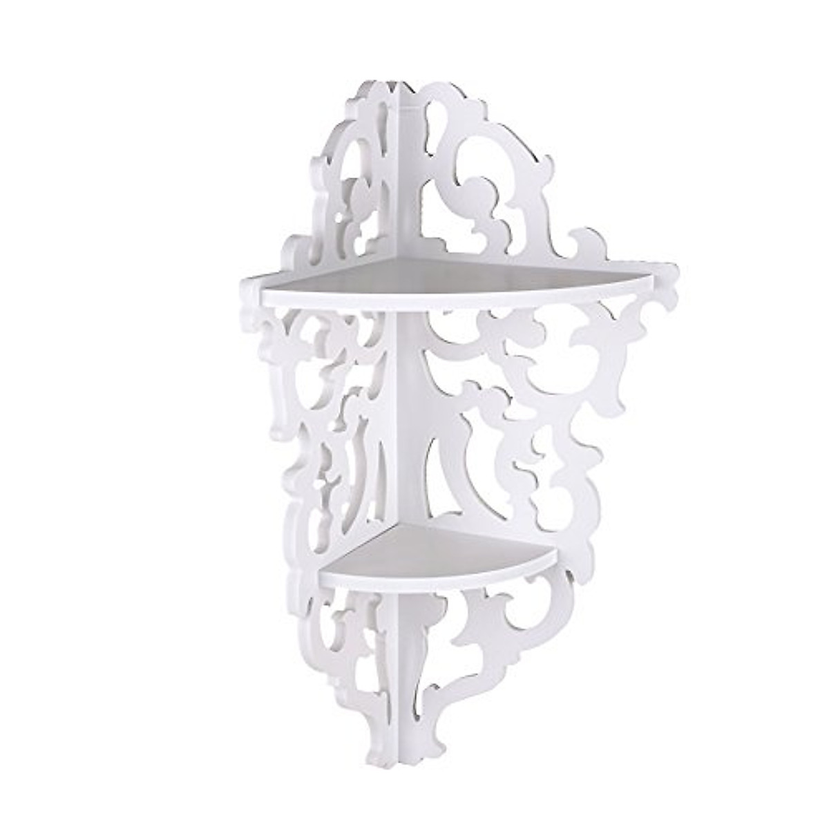 Yosoo Corner Shelf, 2 Tier Wall-Mounted Carved Home Bathroom Corner Shower Storage Shelf White Corner Display Rack