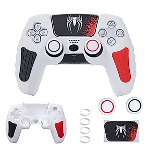 ECHZOVE PlayStation 5 Controller Cover Case, Anti-Slip Silicone Cover Skin for PS5 Wireless Controller with Thumb Grip Caps, Joystick Protectors and Cover Wrap Sticker - White