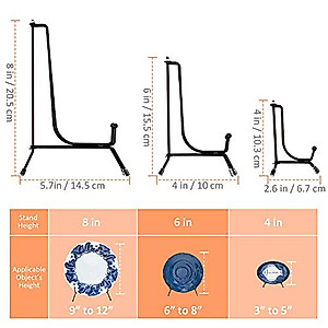 Mocoosy 6 Pack 3 Size Upgraded Anti-Slip Plate Stands for Display, 4 6 8 Inch Photo Holder Display Stand Set, Black Metal Iron Wire Frame Stand Easel for Pictures, Decorative Platter, Book and Arts