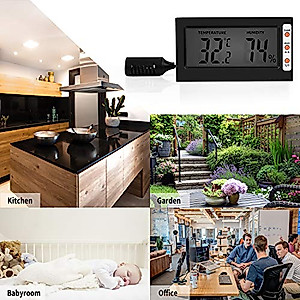 Simple Deluxe Digital Thermometer and Hygrometer with Humidity Probe for Reptile Tank/Egg Incubator Easy to Read, Thermo&Hygro Meter, Black