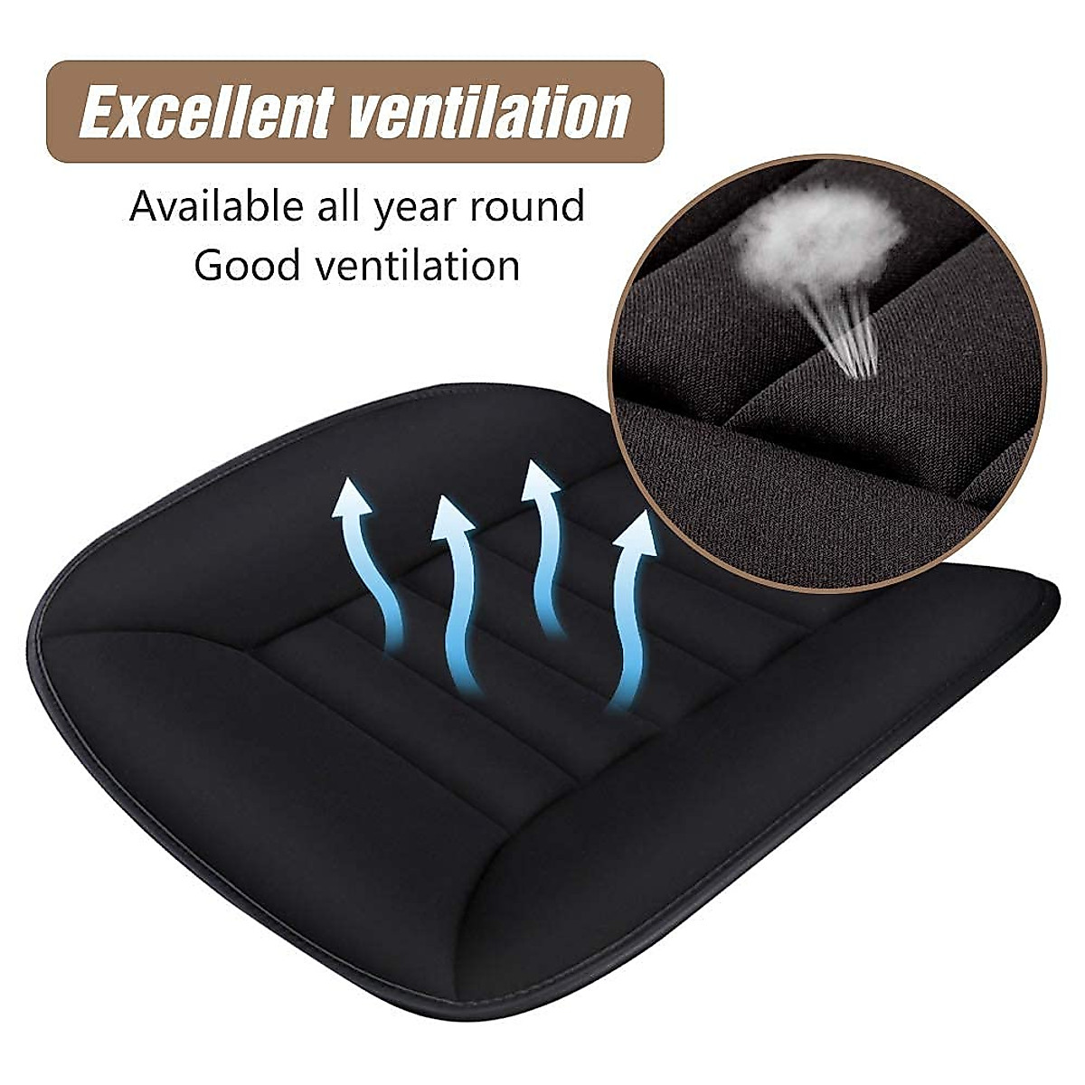 MYFAMIREA Car Seat Cushion Pad 1.2" Thick Comfort Seat Protector for Car Driver Seat Office Chair Home Use Memory Foam Seat Cushion with Non Slip Bottom, 20'' x 18.5'', Black