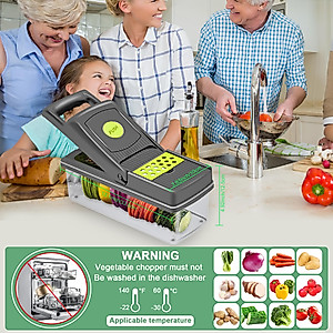 Vegetable Chopper 16 in 1, 9 Blade Veggie Food Chopper with Container 1.2L, Slicer Dicer Cutter with Self-Cleaning Button for Kitchen Onion Garlic Potato Salad