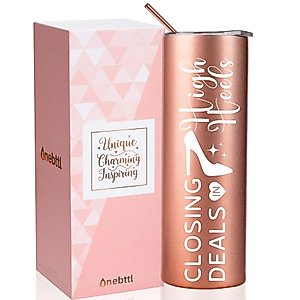 Onebttl Realtor Gifts for Women, Clossing Deals In High Heels, Funny Gifts for Real Estate Agent, Salesman, Boss, Coworkers, Employees, 20 Oz Stainless Steel Tumbler, Rose Gold