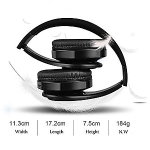 Wireless Headset with Mic, Foldable Bluetooth Headphone with 3.5mm Audio Jack, Built-in Noise Cancelling Microphone, Support for Plug-in Card, for PC, Phone(Black)