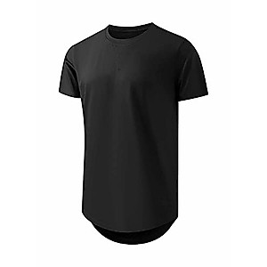 JMIERR Men's 3 Pack Cotton Hipster Hip Hop Longline Crewneck T-Shirt, Short Sleeve T Shirts for Men Pack, US 43(L), Black/Dark Grey/Khaki