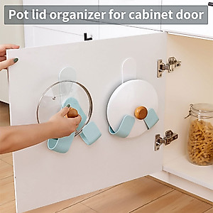 OLISHI Universal Pot Lid Organizer for Cabinet - 2 Pack Adjustable Pan Lids Organizers Inside Cabinet Door Wall Mount Pots Top Storage Organizer Rack Holder for Kitchen Blue