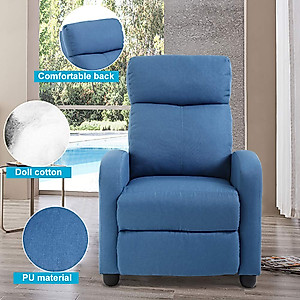Dkeli Recliner Chair for Living Room Padded Wide Seat Sofa Fabric Massage Reclining Chair with Footrest & Backrest, Wingback Heavy Duty Modern Single Sofa Home Theater Seating Easy Lounge, Blue