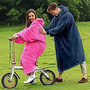 Lengthened Oversized Blanket Hoodie Wearable Blanket Sweatshirt Women - Navy Blue Hoodie Blanket Hooded Blanket Women and Men, Super Warm Blanket Sleeves and Giant Pocket