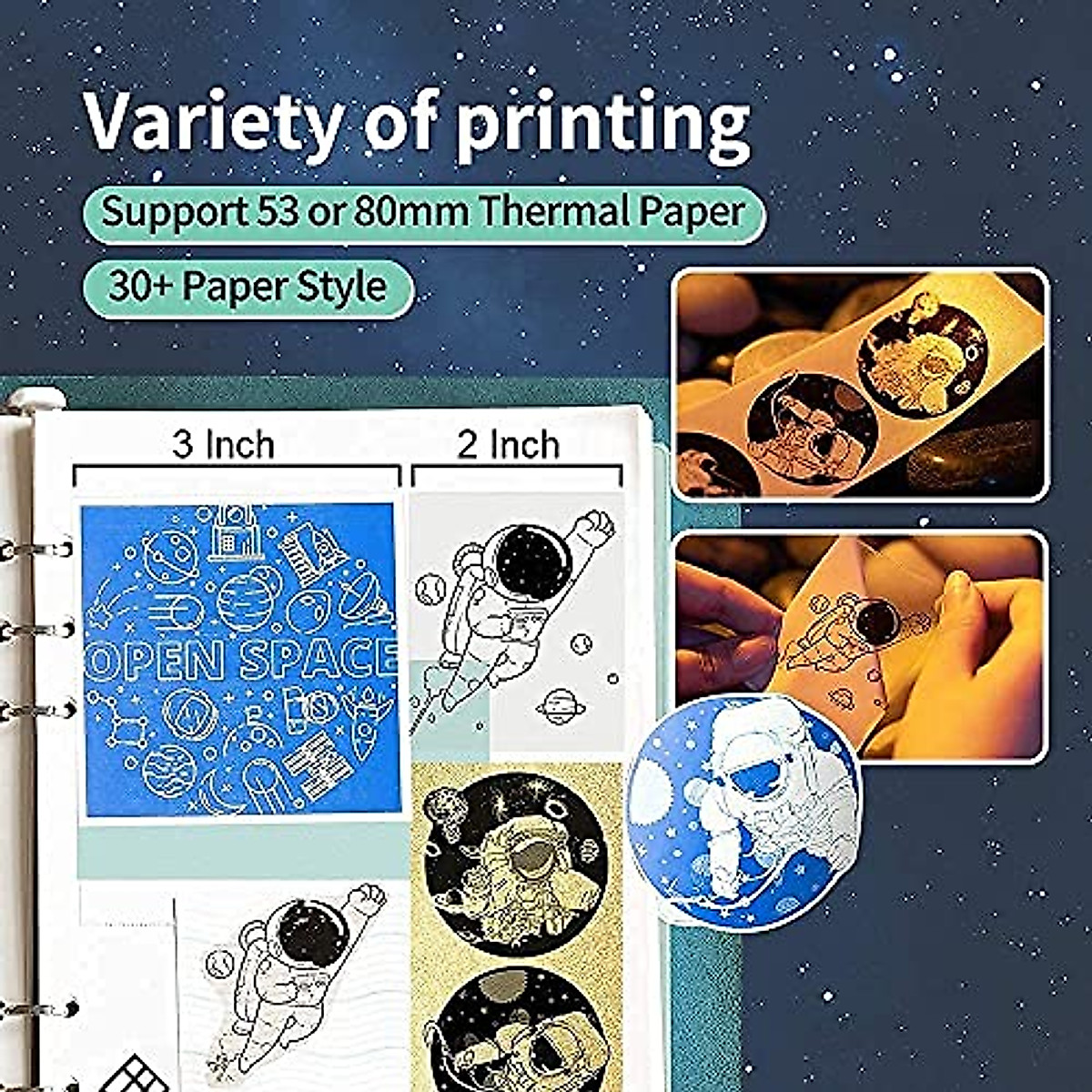 Phomemo M03 Pocket Printer- Portable Printer Photo Printer with 3 Roll 3 Inch Black on White, 77mm x 3.5m, 3 Inch X 11.5 ft, Compatible with iOS + Android for Photos, Journalist, Work, Plan-(Green)