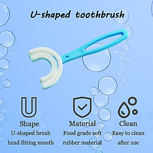 QPEY 2 Pcs Kids U- Shaped Toothbrush, Soft Silicone Brush Rounded Kids U Shape Toothbrush for Cleaning Teeth