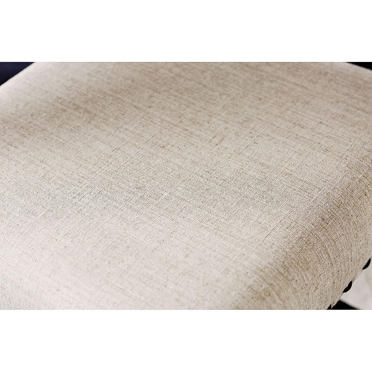 Classic Set of 2pc Counter Height Dining Chairs Ivory Fabric Padded Linen Chairs Upholstered Cushion High Chairs Nailhead Trim Kitchen Dining Room Solid Wood Brown Cherry