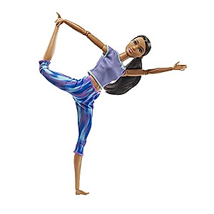 Barbie Made to Move Doll with 22 Flexible Joints & Curly Brunette Ponytail Wearing Athleisure-wear for Kids 3 to 7 Years Old