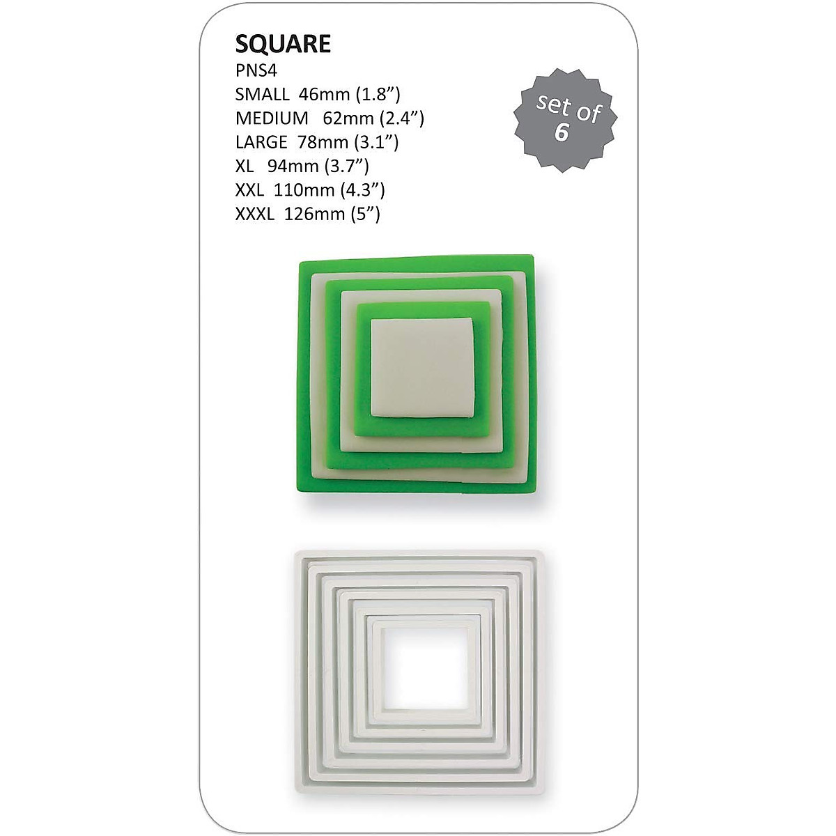 PME Square Cookie, Set of 6 Cutters, for Cake Decorating