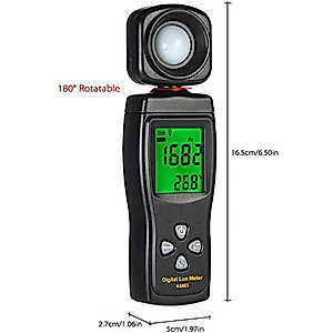 Digital Lux Meter, Illuminometer, Photometer, 0～200,000 Lux Measure Range, Lux/FC Unit Selection for Homes, Agriculture, Warehouses, Farms, Stage, Stadiums(Battery NOT Included)