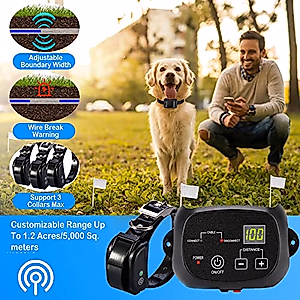 HEXIEDEN In-ground/Aboveground Electric Dog Fence,Pet Safe Containment System,IP66 Waterproof & Rechargeable Collar, Shock & Tone Correction,650 Ft Wire,for 1 2 3 Dog,for2dogs