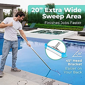 Greenco Pool Brush Head Heavy Duty Aluminum Extra Wide 20" Pool Floor & Wall Cleaning Brush w/Curved Ends for Better Corner Cleaning & Protects Accidental Tears in Pool Liner, EZ Clip Pole Attachment