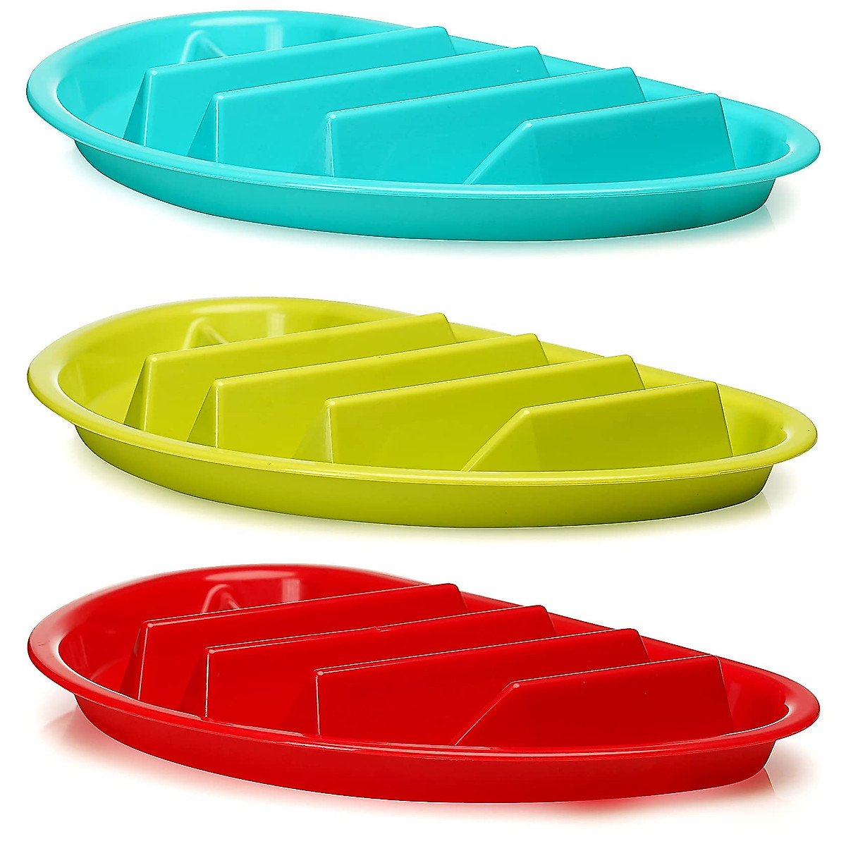 Stephanie Imports MADE IN USA Set of 3 Taco Serving Plastic Plates With Side Compartments in Teal, Red and Lime Green (BPA-Free, Microwave and Dishwasher Safe)