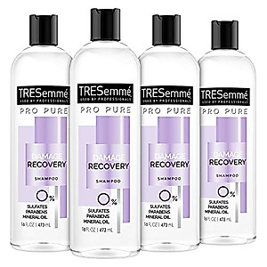 TRESemmé Pro Pure Shampoo for Damaged Hair Damage Recovery Sulfate, Paraben and Dye Free, 16 Fl Oz (Pack of 4)