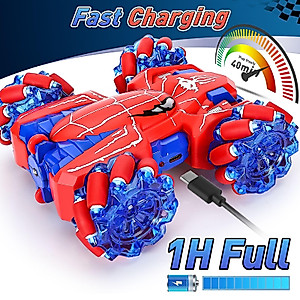 Beiqiden Spider Remote Control Car for Boys 4-6,360° Rotating Double-Sided Rechargeable RC Stunt Cars with Cool Headlights,2.4Ghz 4WD Off-Road Racing Cars for Kids Age 4 5 6 7 8 9 10 11 12 (Red1)