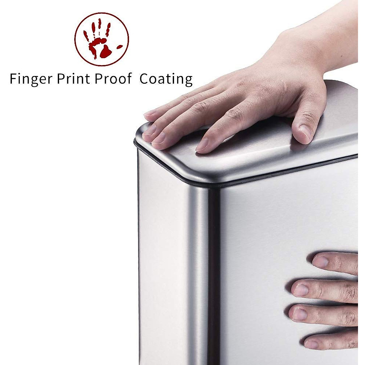 CLTEC 5L/1.3Gal Stainless Steel Trash Can with Lid Soft Close, Removable Inner Waste Basket, Slim Small Garbage Can, Rectangular Step Trash Bin for Bathroom Bedroom Office, Anti-Fingerprint, Silver