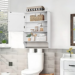 Iwell Bathroom Wall Cabinet with Adjustable Shelf in 3 Positions & Towel Bar, Medicine Cabinet with Door, Wall Mount Bathroom Cabinet, Over The Toilet Space Saver Storage Cabinet, White