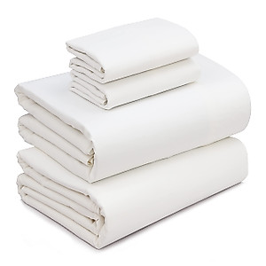 RUVANTI 100% Cotton Sheets for Full Size Bed - Crispy Cooling Percale Sheets - Breathable & Durable Full Sheet Set - Deep Pocket 16 Inches (Fits up to 18") - Off White - 4 Pieces