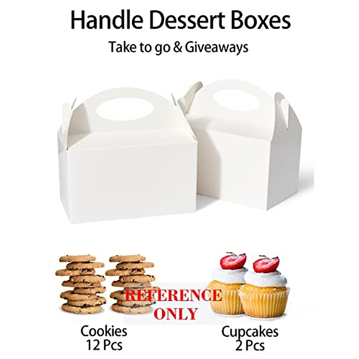 Happyhiram 50 Pcs Party Treat Boxes White, 6 Inch Candy Boxes Party Favors with Handle Paper Cookie Gift Bags Gable Boxes Snack Goodie Bags for Kids Birthday Baby Shower Wedding