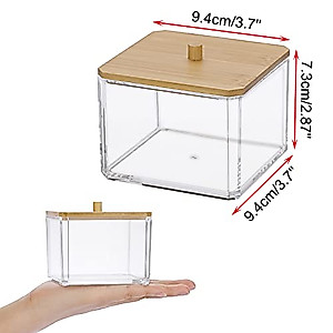 Hipiwe Acrylic Q-Tip Holder Dispenser with Lid Clear Plastic Bathroom Canisters Square Apothecary Jar Set Cotton Swab and Ball Storage Organizer for Cotton Round Pads, Floss