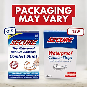 Secure Comfort Strips Waterproof Denture Adhesive - Zinc Free - Extra Firm Hold For Lower Dentures - 15 Strips