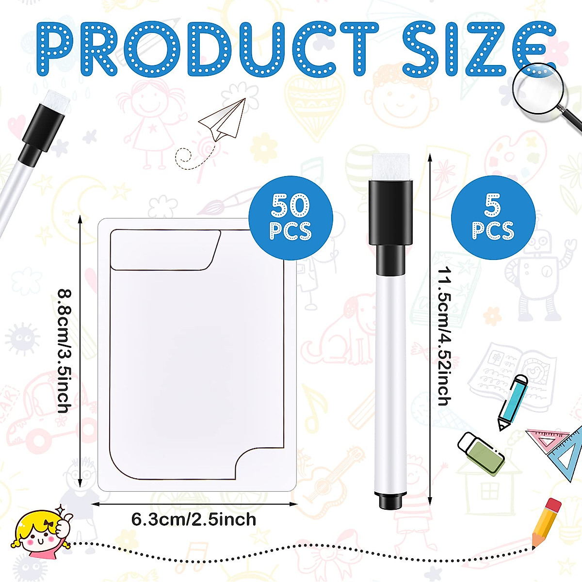 50 Pieces Multifunctional Tokens Reusable Cards Erasable Index Cards Dry Erase Cards White Blank Flash Cards with 5 Pcs Black Marker Pens for Playing Games, School, Office, Housework