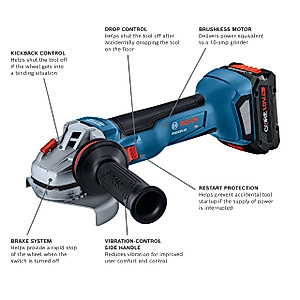 BOSCH GWS18V-10B14 18V Brushless 4-1/2 – 5 In. Angle Grinder Kit with (1) CORE18V® 8 Ah High Power Battery