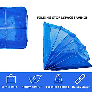EarfnBabi Drying Rack Foldable Fishing Mesh 4 Layers Hanging Drying Fish Net Foldable Nylon Netting Dryer, for Seeds Fish Vegetables Fruit Herb Food Clothes, Zipper Opening Blue 13.77"x13.77"x23.62"