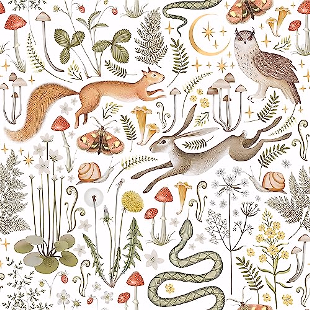 BEETAL Colorful Animal Forest Squirrel Owl Mushroom Leaf Peel and Stick Wallpaper Beige Easy Peel Off Self Adhesive Removable Stick on Wall Paper for Kitchen Renter Friendly
